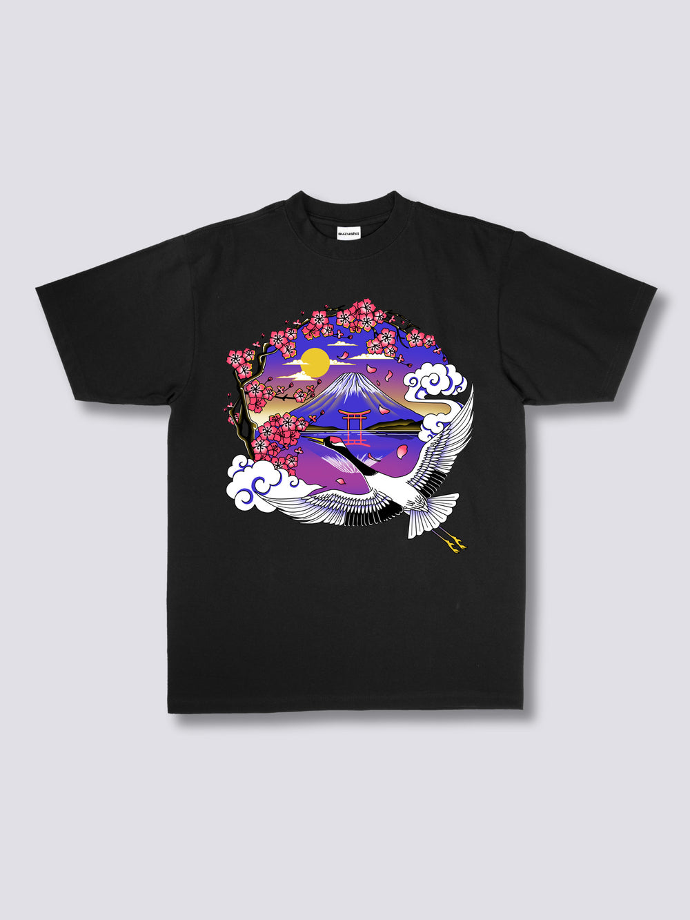 Front Print - Mount Fuji Crane T-Shirt