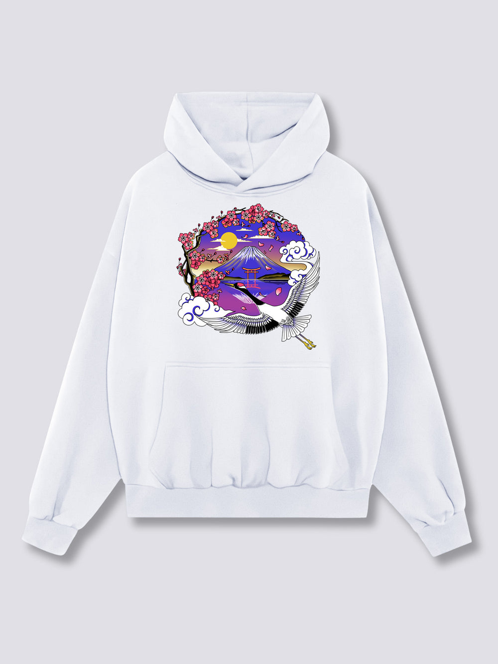 Front Print - Mount Fuji Crane Hoodie